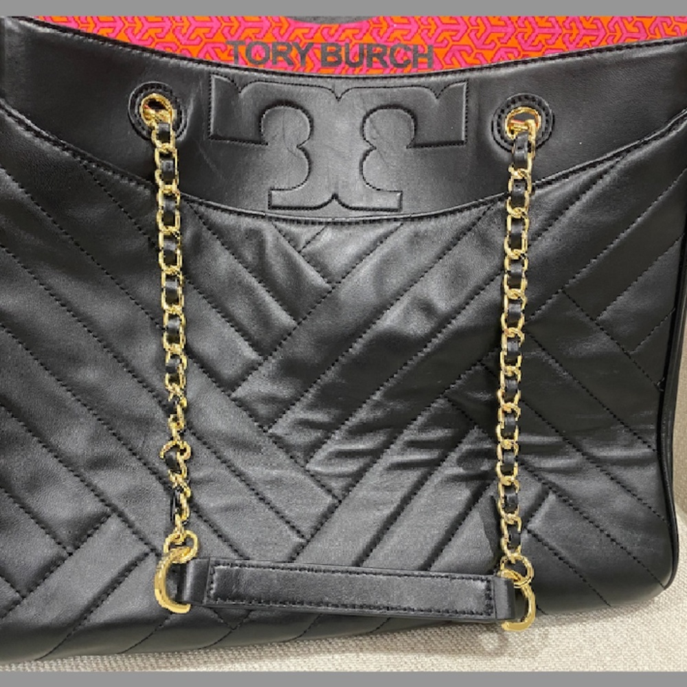 Tory Burch Alexa Leather Chain Tote - Black - Gem